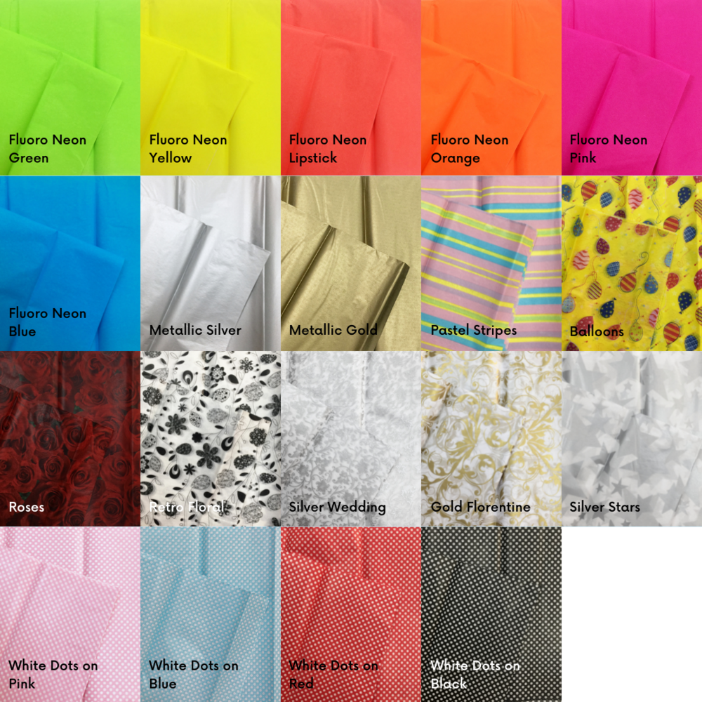 Tissue Paper Neon Fluro Pattern Metallic Gift Wrapping Pack Bulk Sheets ...